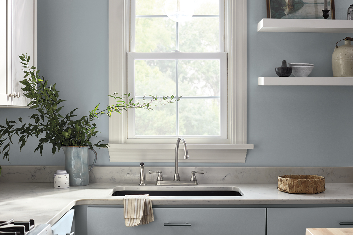 Peerless Faucet | Ultimate Gray and Illuminating Colors in Kitchen and ...